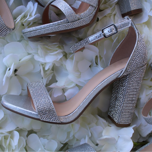 Shoes | Silver Heels With Rhinestones | Poshmark